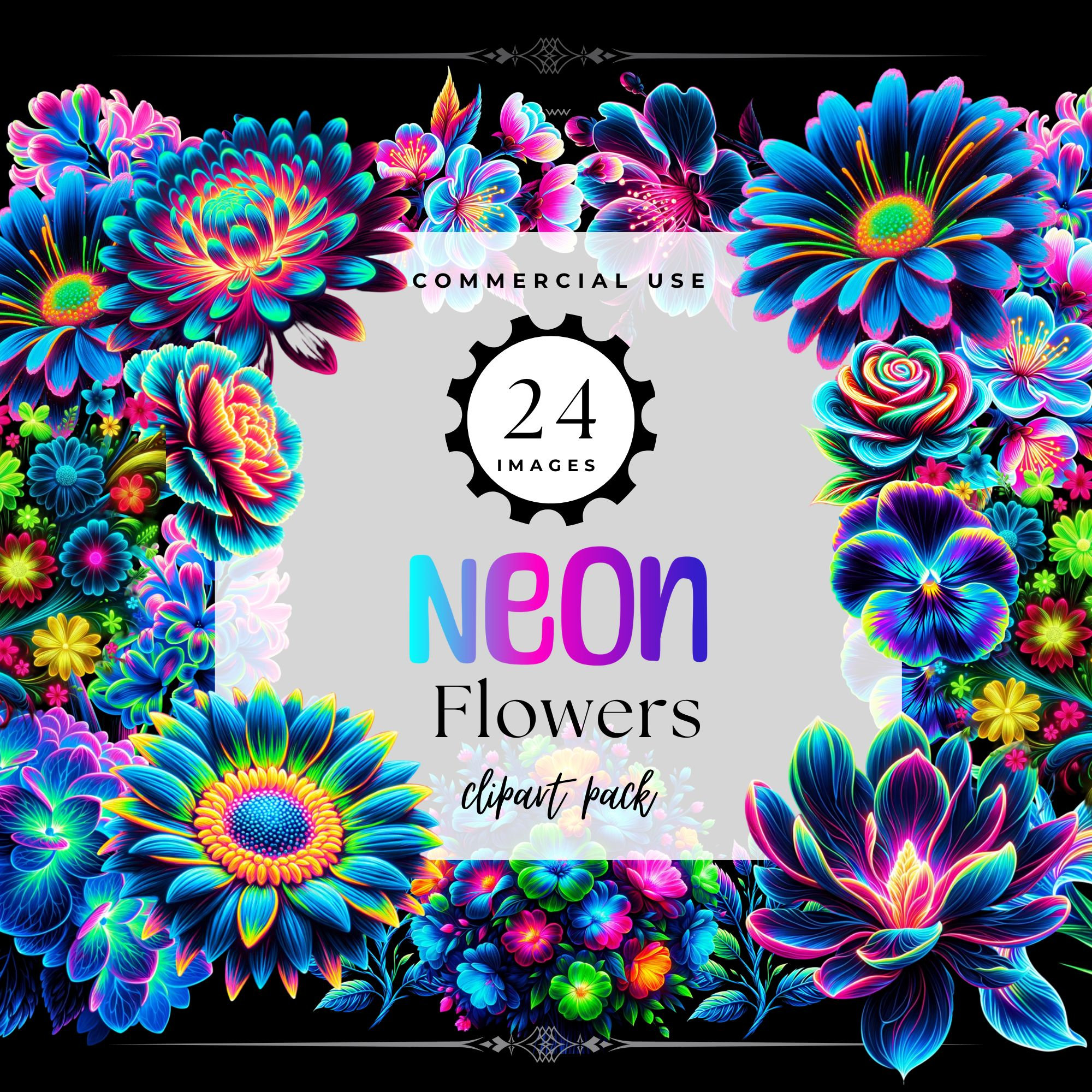 Neon Flower Clipart, Fantasy Clipart, Pastel Flowers, Watercolor ...