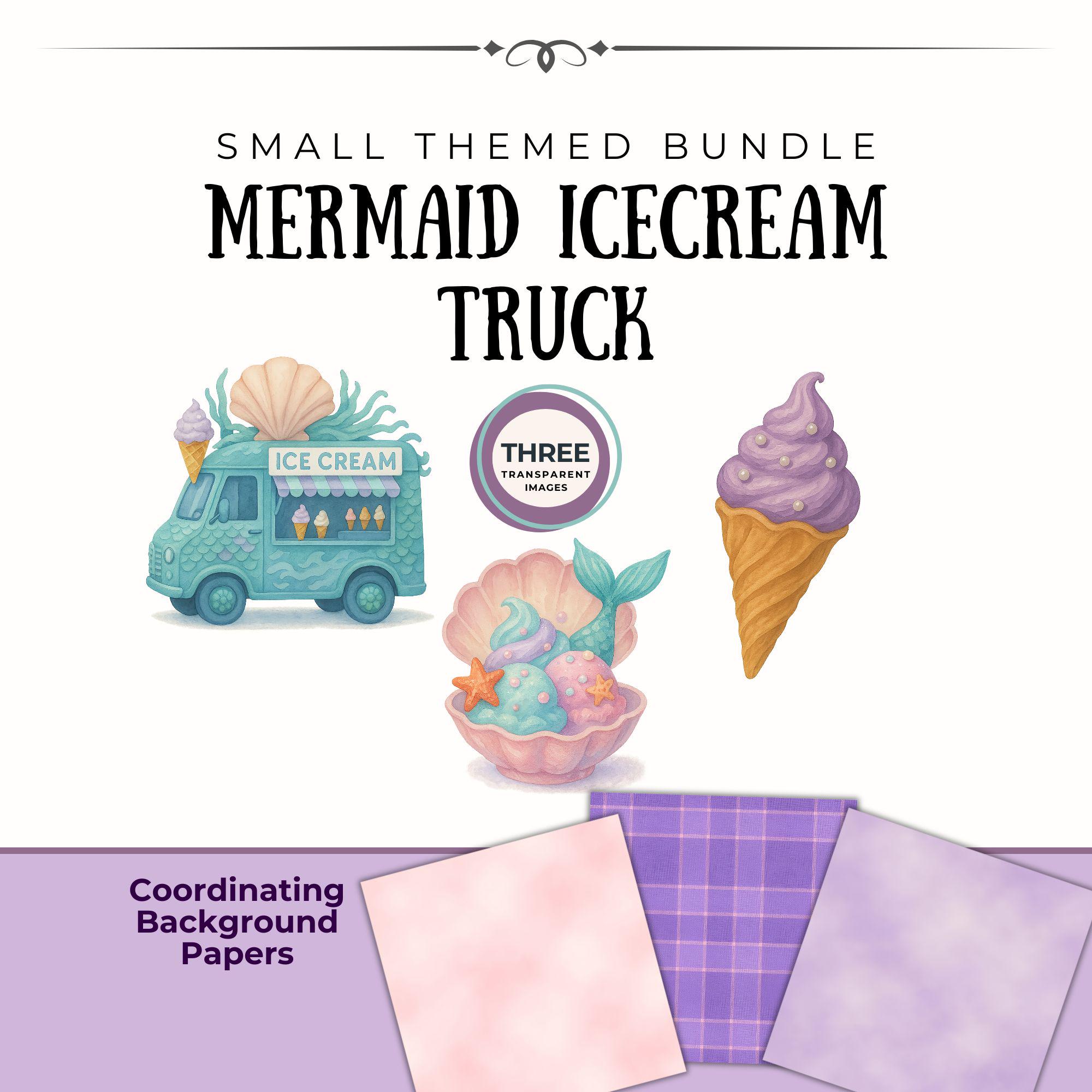 Mermaid Ice Cream Truck Clipart & Coordinating Papers Set | Pastel ...