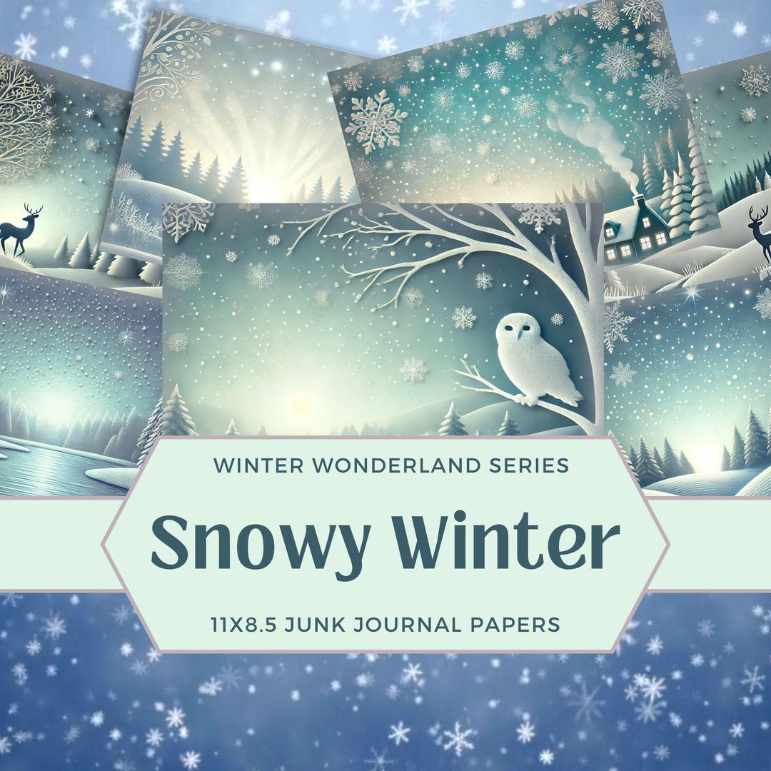 Snowy Winter Junk Journal Kit, Enchanted Winter Woodland Digital Papers ...