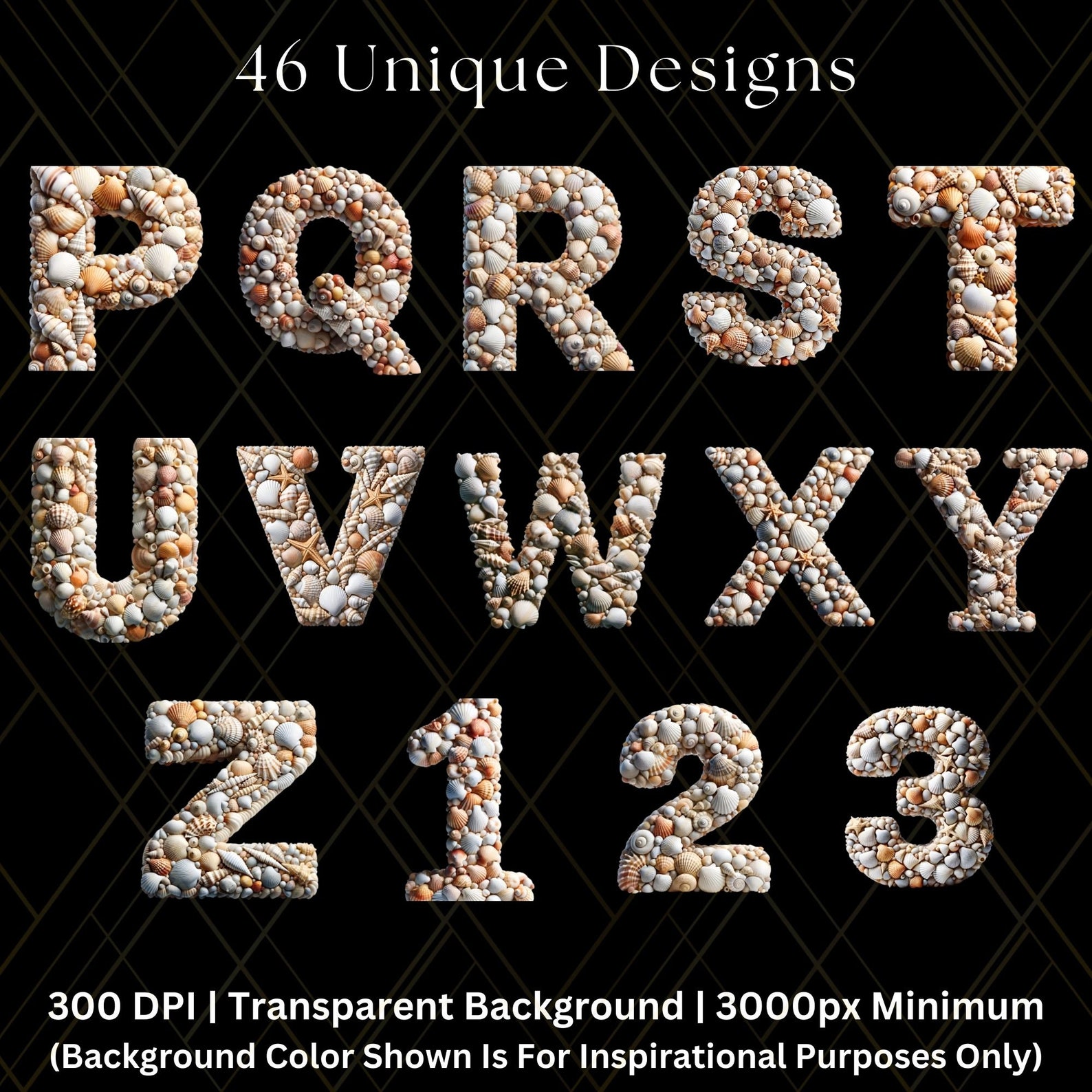 3D Letters and Numbers Clipart, Seashell Letters, Seashell Numbers ...