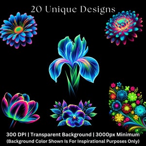 Neon Flower Clipart, Fantasy Clipart, Pastel Flowers, Watercolor ...