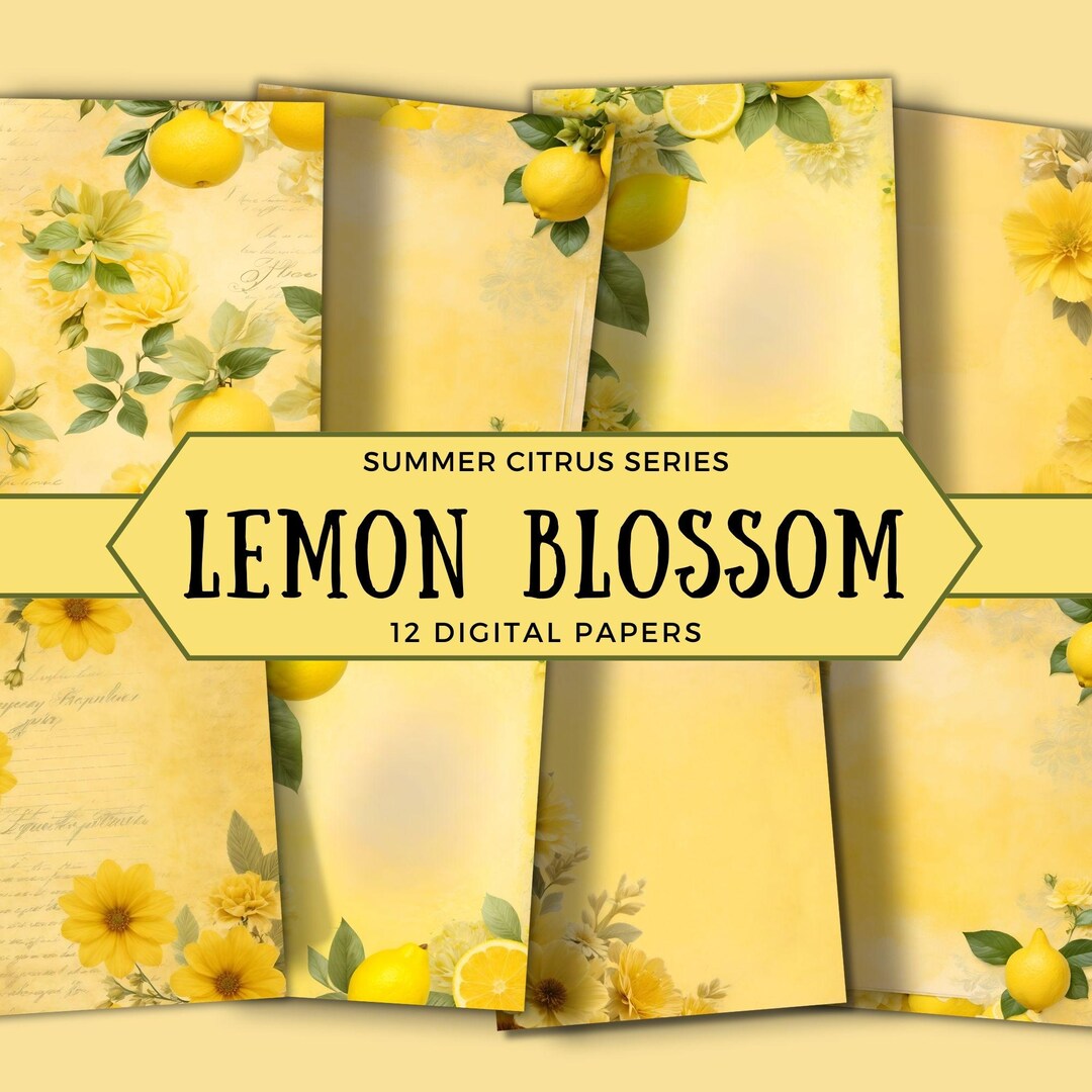 Vintage Lemon Digital Paper, Citrus Blossom Scrapbook and Junk Journal ...