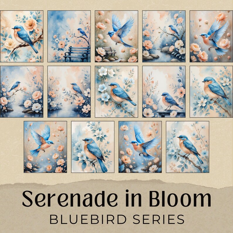Bluebird Scrapbook Paper, Watercolor Bird Ephemera Printable, Dreamy ...