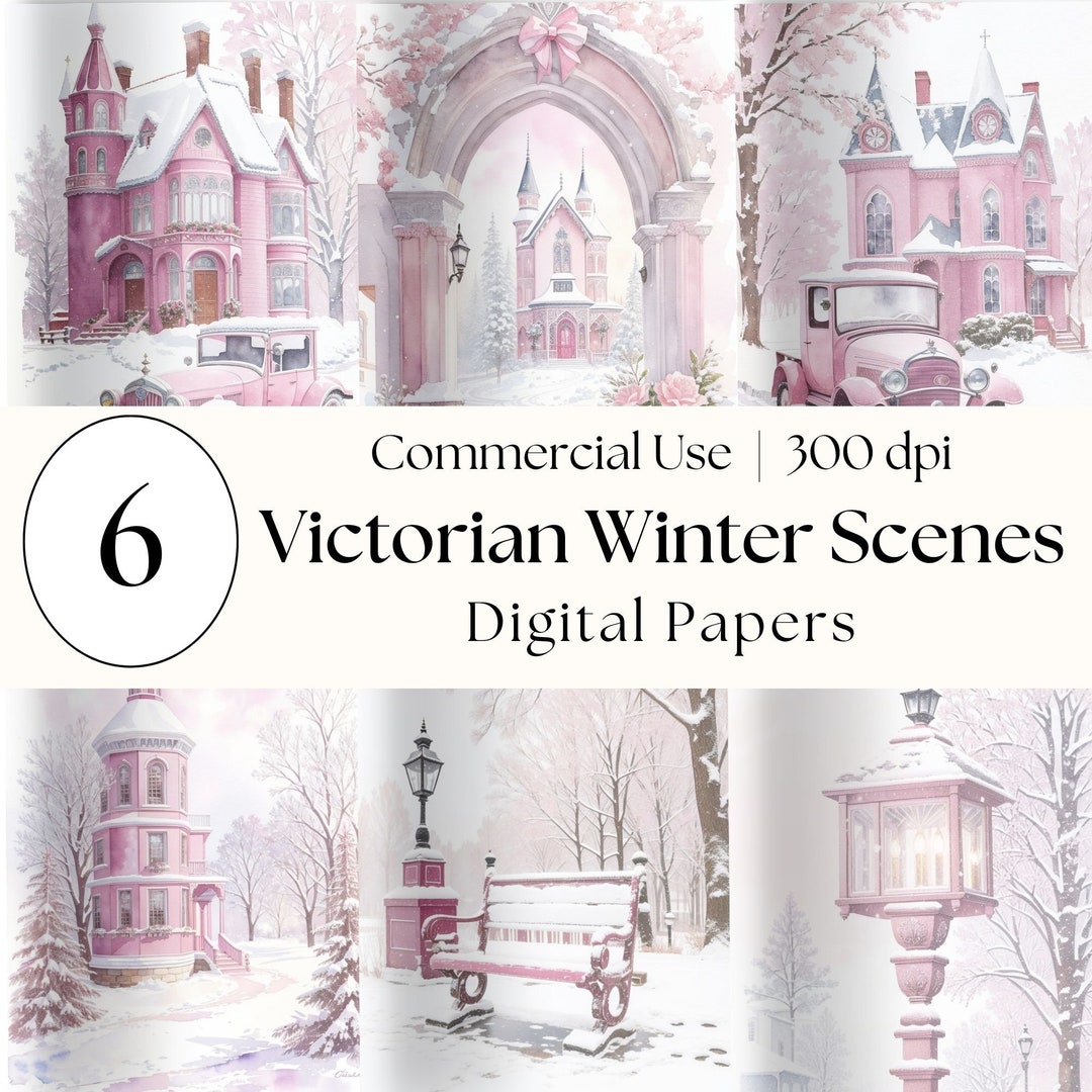 Pink Victorian Winter Scene, Victorian Winter Background, Cozy Winter ...