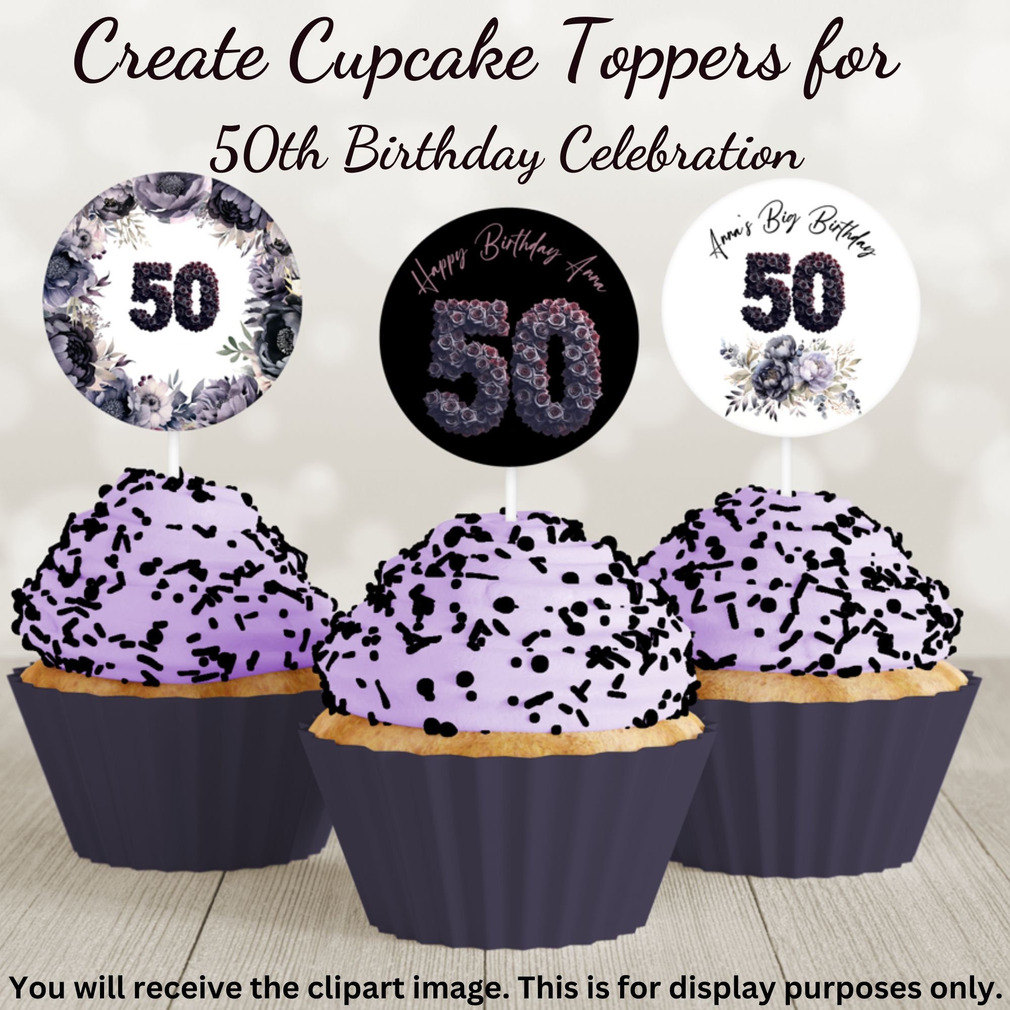 50th Birthday Clipart, Flowerpunk Numbers Clipart, Black Roses Clipart ...