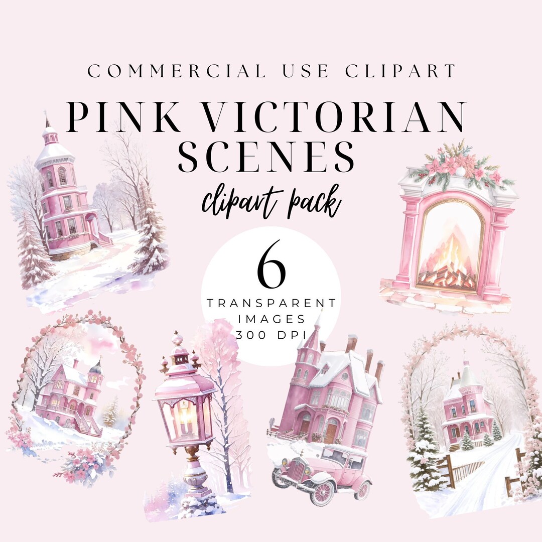 Pink Victorian Christmas Clipart, Vintage Holiday Graphics for ...