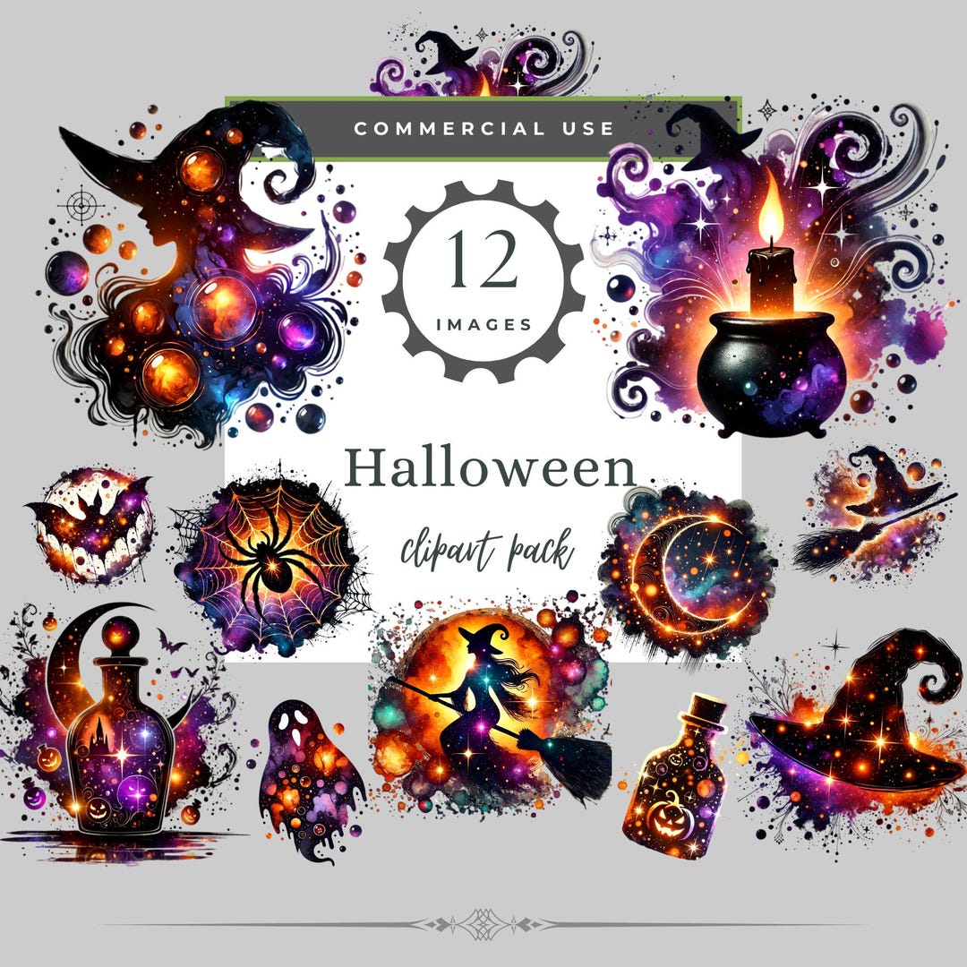 Halloween Watercolor Clipart Pack, Spooky Monster and Pumpkin Clipart ...