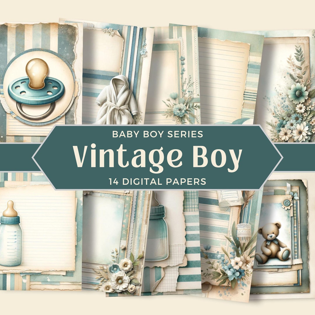 Baby Boy Scrapbook Paper, Vintage Junk Journal Pages, Blue Baby ...