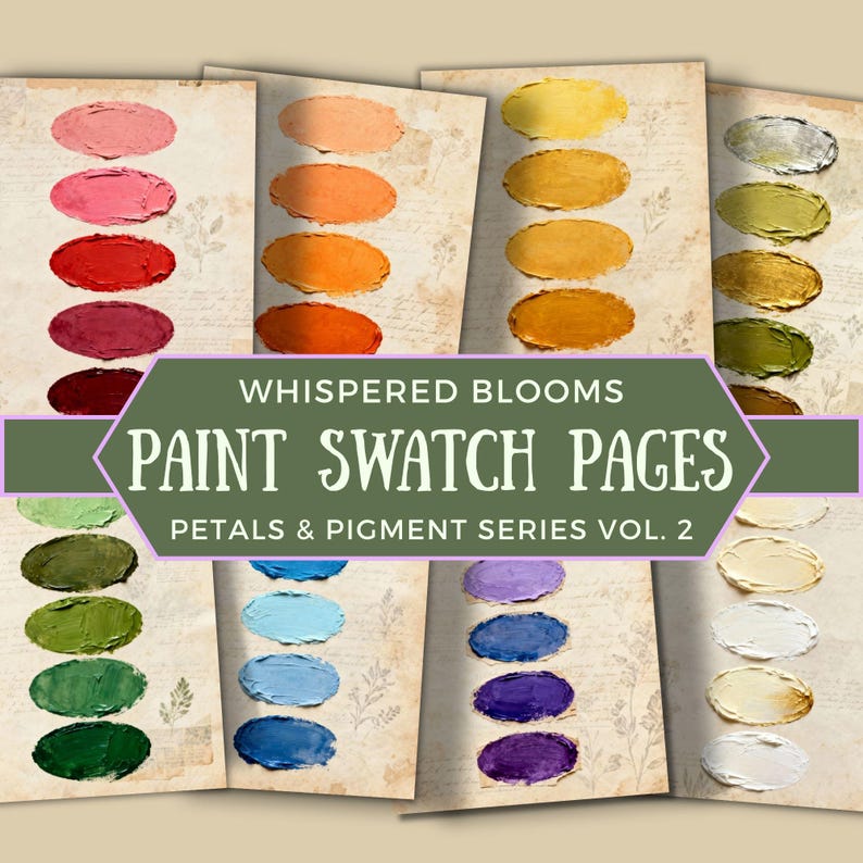 Paint Swatch Scrapbook Pages, Paint Palette Junk Journal Paper Pack ...