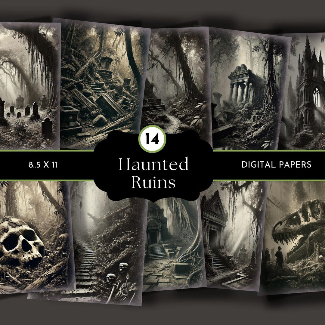 Haunted Ruins Junk Journal, Eerie Jungle Scrapbook Paper, Gothic ...