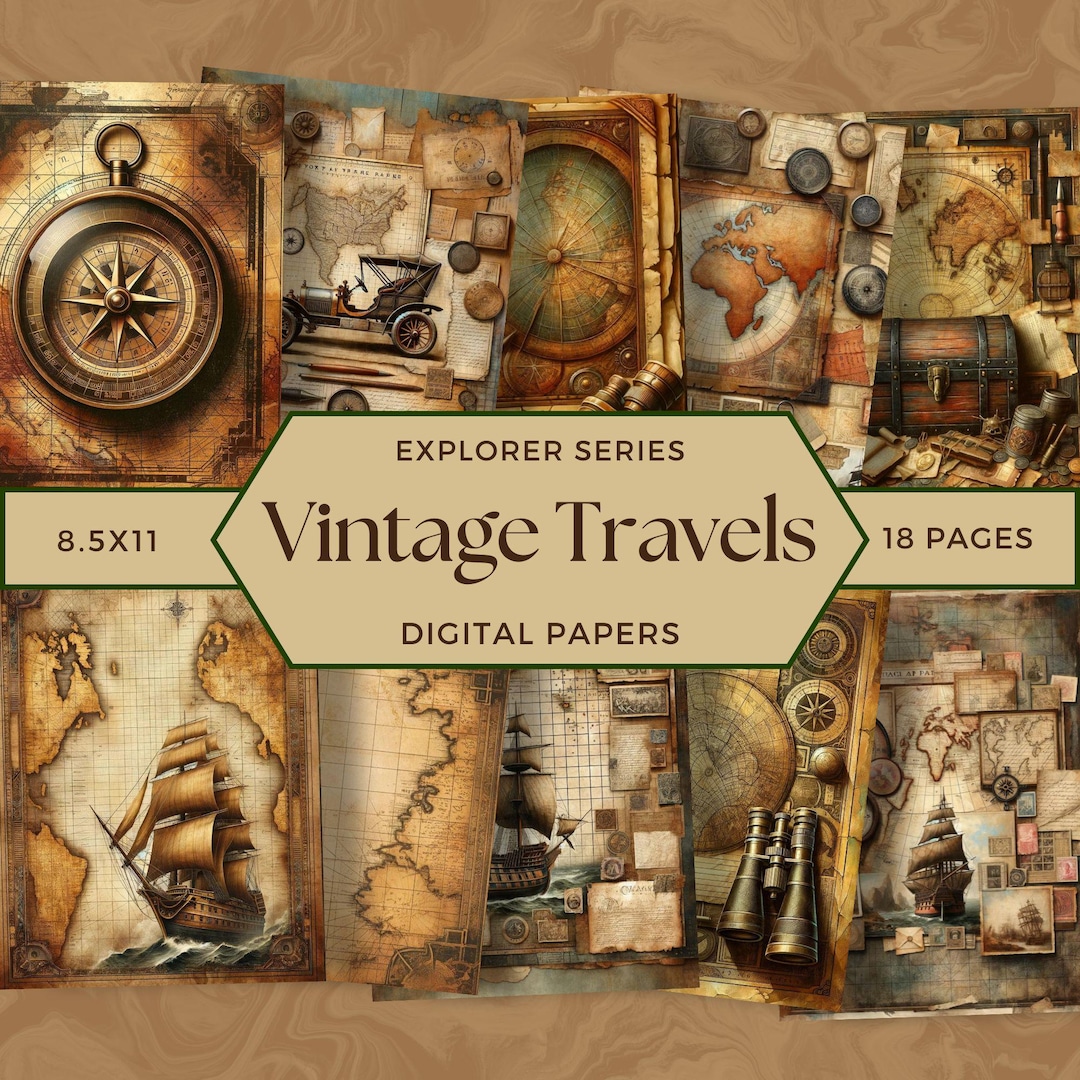 Treasure Digital Papers, Vintage Map Digital Paper, Antique Travel ...