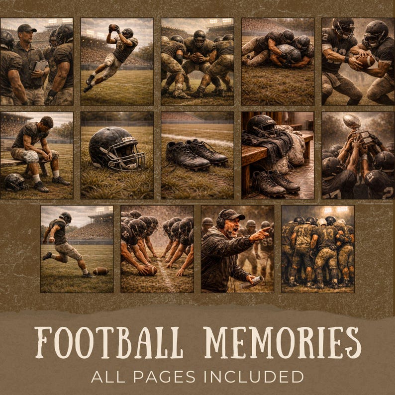 Football Junk Journal Pages, Masculine Vintage Scrapbook Papers, Grunge ...