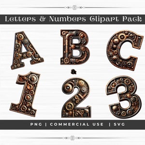 Steampunk Letters Numbers Clipart, Steampunk Digital Alphabet ...