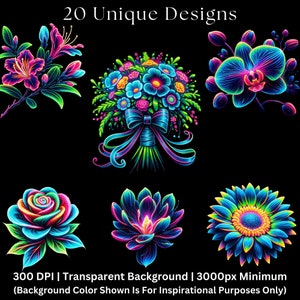 Neon Flower Clipart, Fantasy Clipart, Pastel Flowers, Watercolor ...