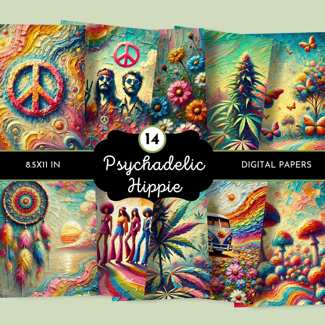 70's Hippie Junk Journal, Groovy Retro Digital Papers, Cannabis ...