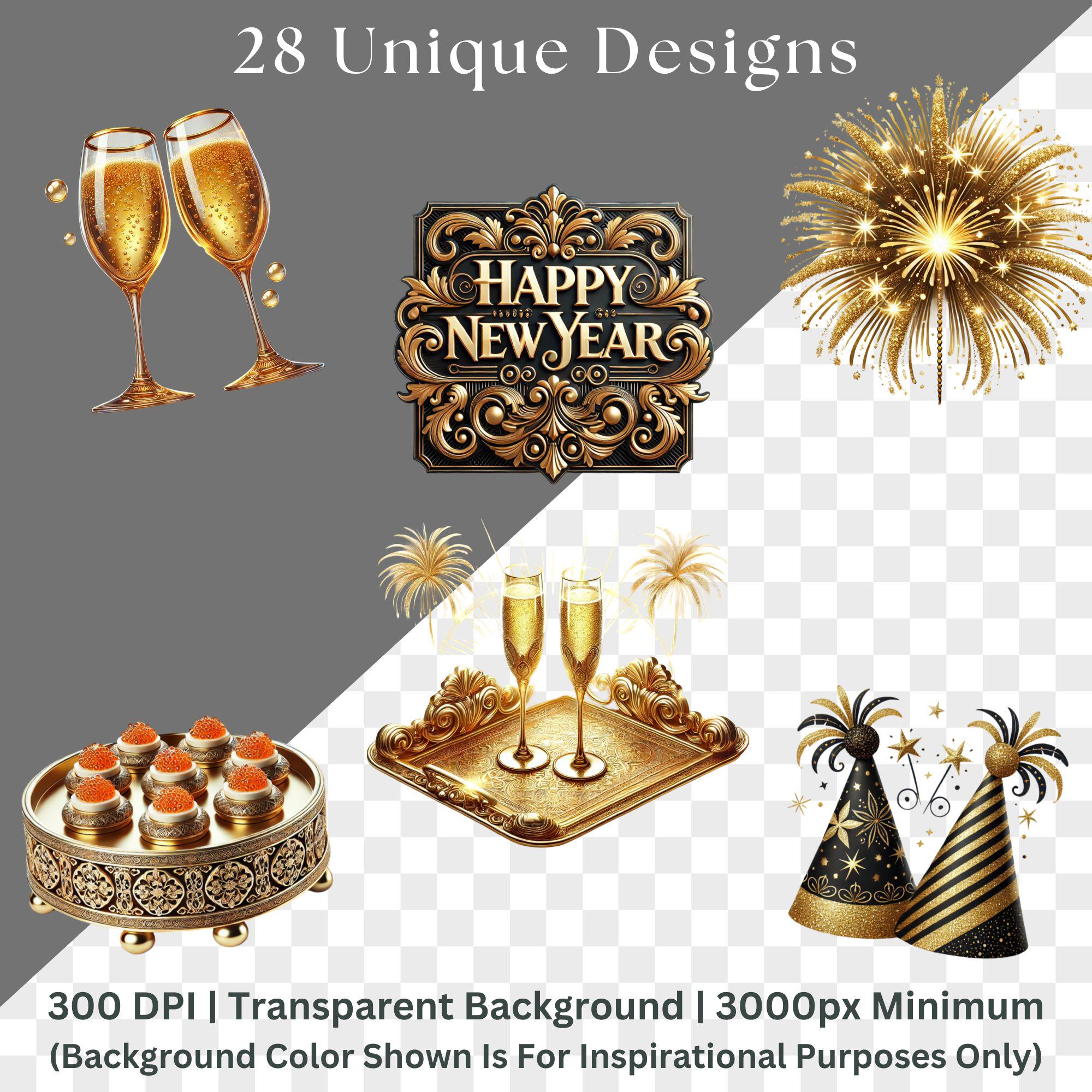 Black and Gold New Year’s Eve Clipart, NYE Party Digital Download ...
