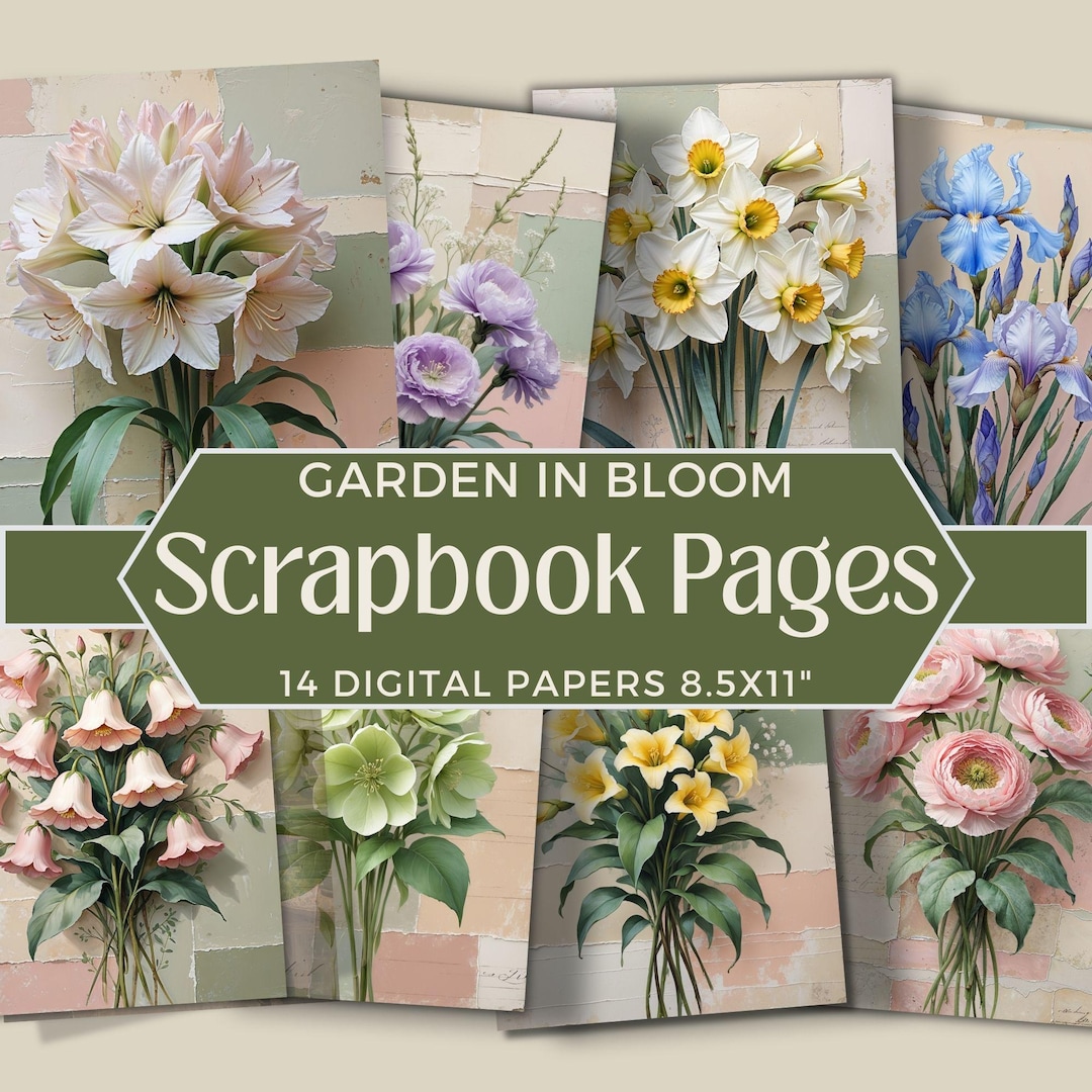 Spring Scrapbook Pages, Floral Junk Journal Papers, Painterly Garden ...