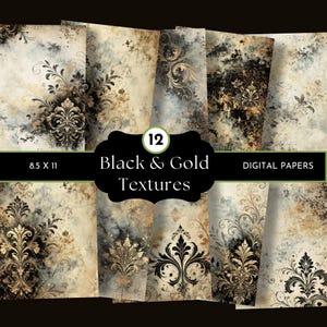 Gold and Black Paper, Distressed Black and Gold, Printable Scrapbooking ...