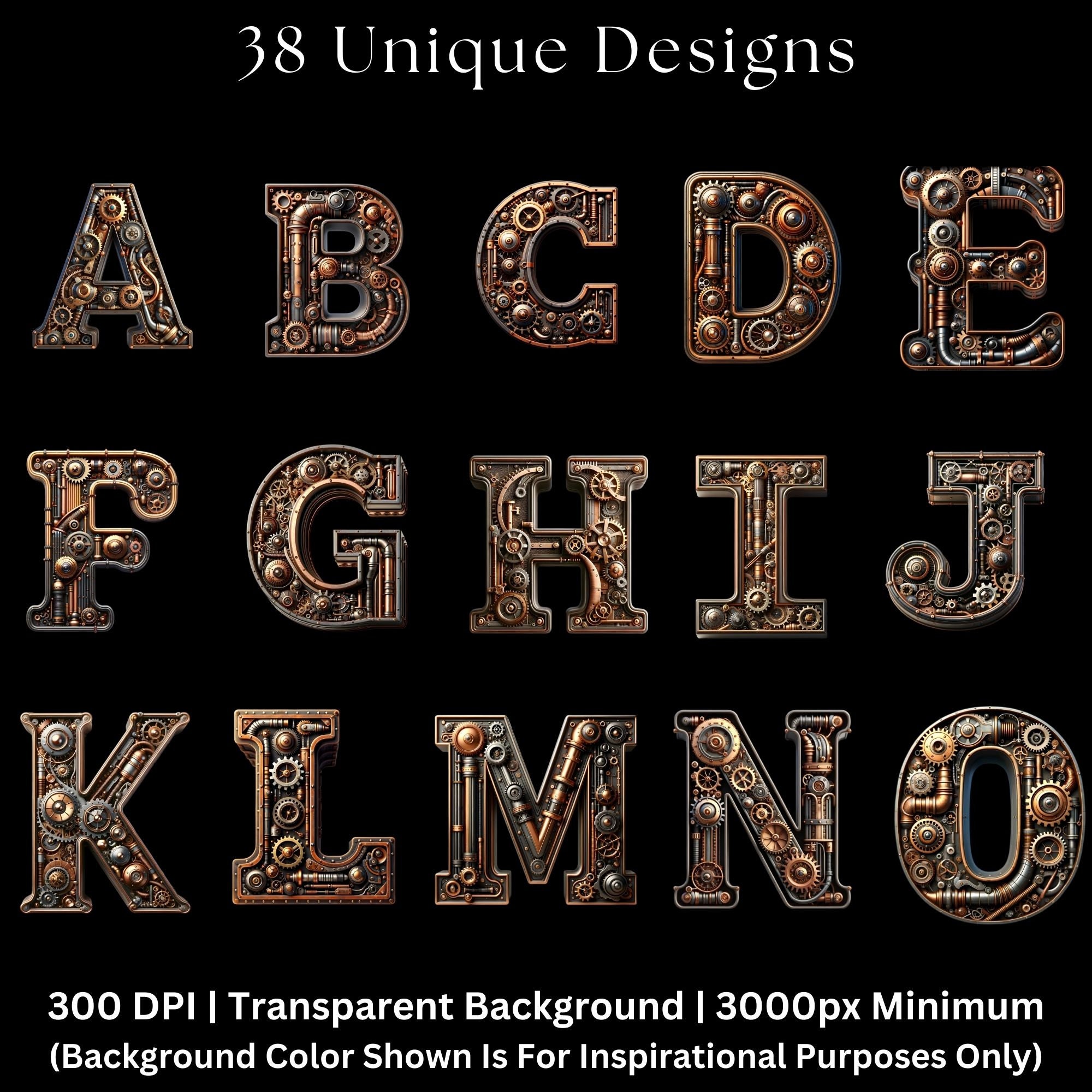 Steampunk Letters Numbers Clipart, Steampunk Digital Alphabet ...