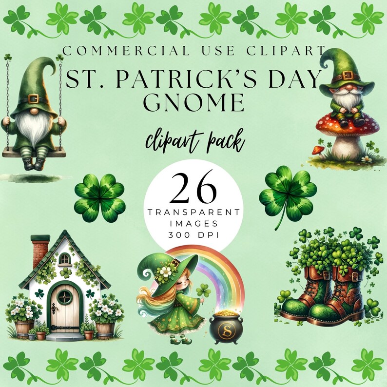 St Patricks Clipart, Shamrock Gnome PNG, Gnomies Clipart, Digital Clip ...