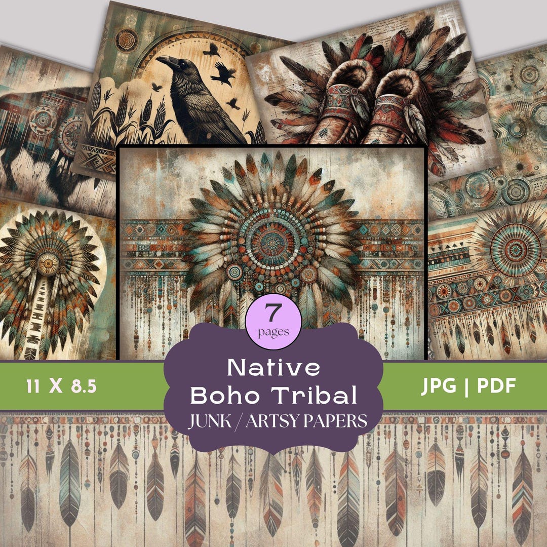 Tribal Junk Journal, Native American Digital Papers, Tribal Background ...