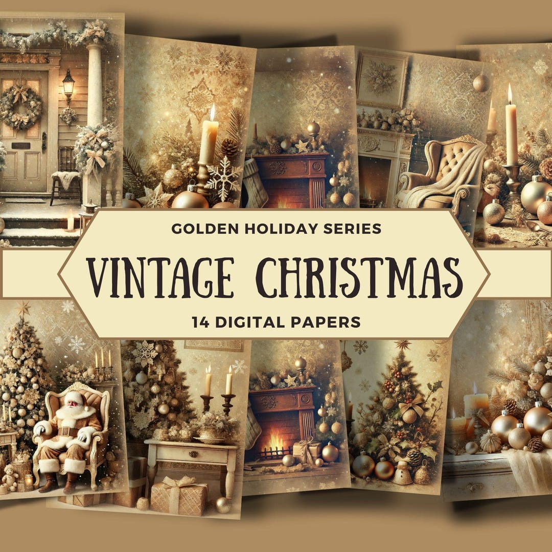 Neutral Christmas Digital Papers, Vintage Christmas Junk Journal Papers ...