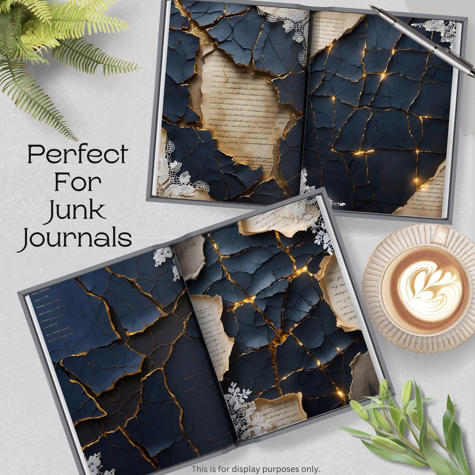 Kintsugi Junk Journal Paper, Cracked Texture Digital, Torn Manuscript ...