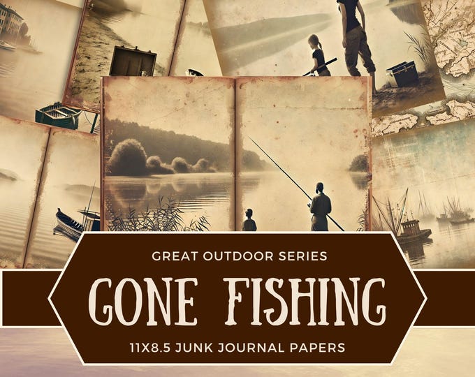 Vintage Fishing Digital Paper / Scrapbook Wallpapers / Fishing Ephemera ...