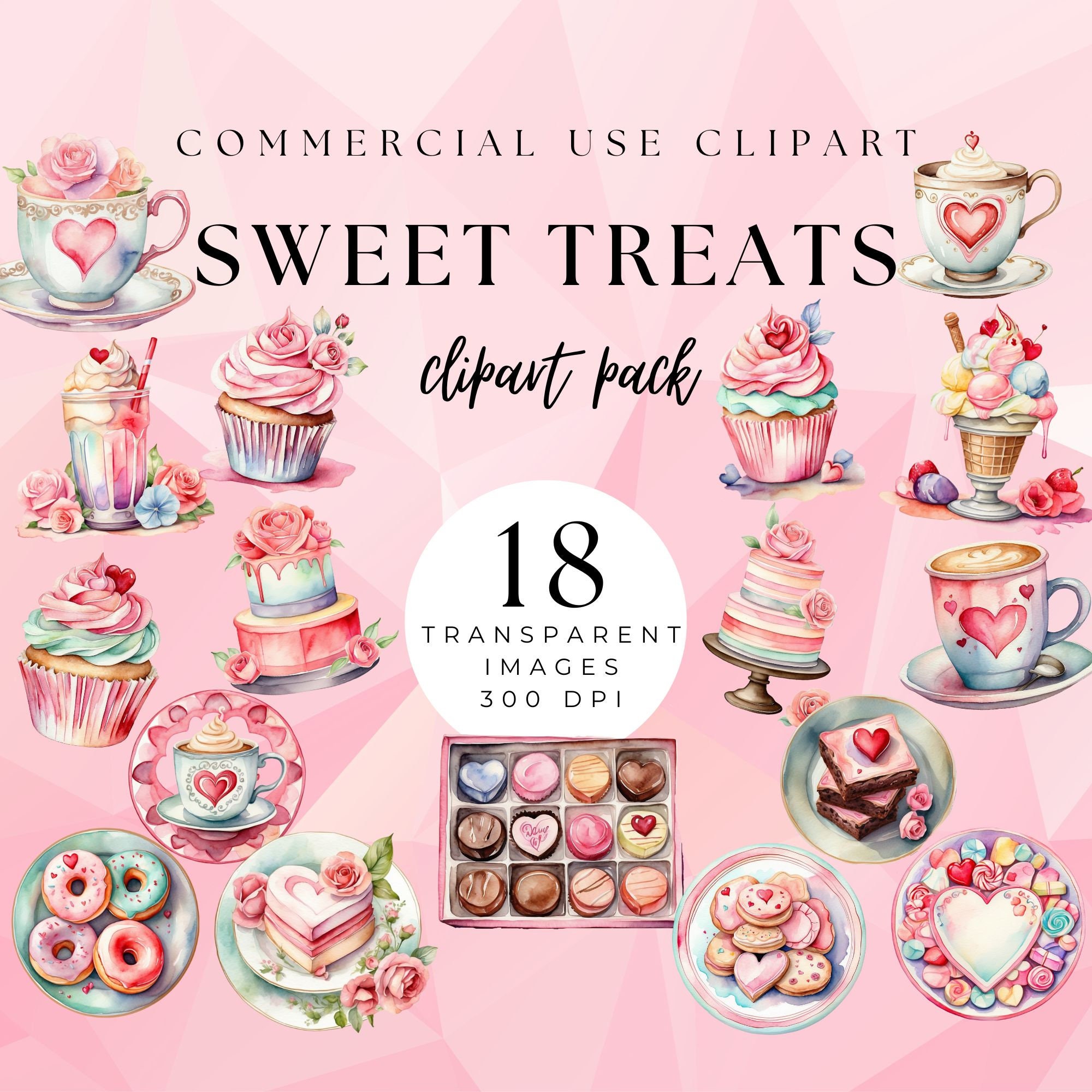 Watercolor Clipart Valentine, Sweet Treats, Heart Watercolor, Card ...