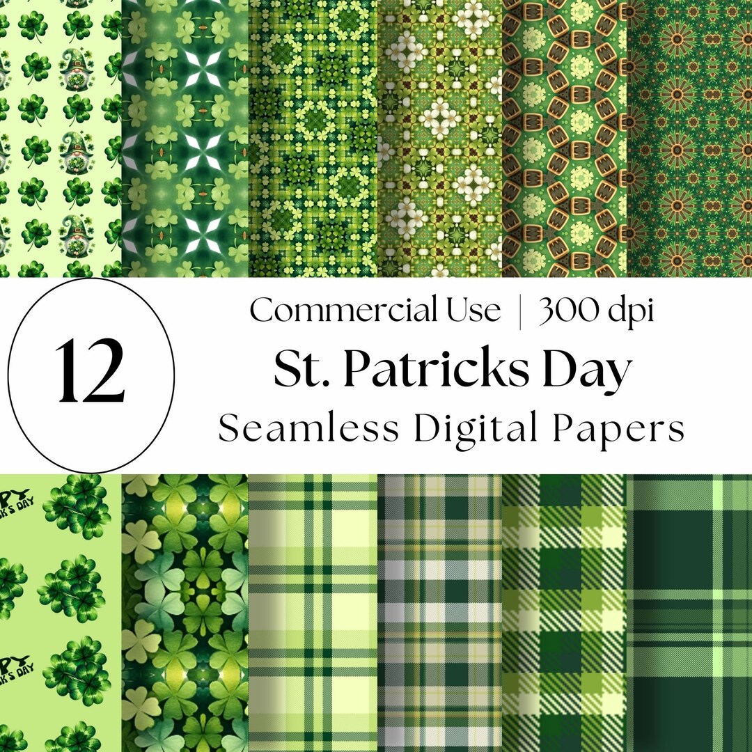 Saint Patricks Day Papers, Shamrock Patterns, St Patty Digital Paper ...