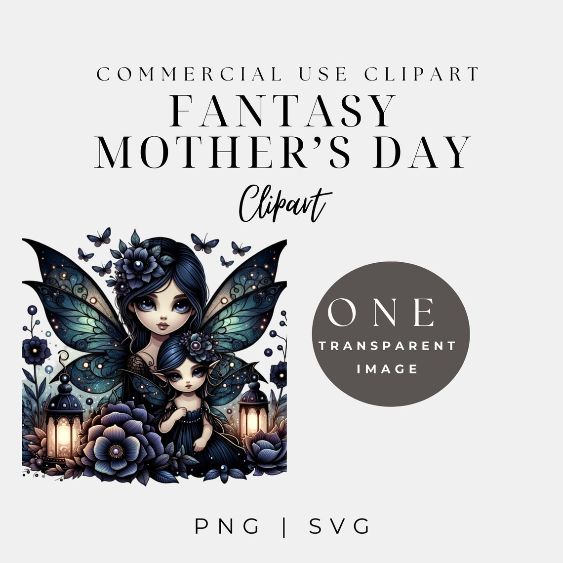 Gothic Mother's Day, Fantasy Mother's Day, Fairy Mom and Child, Fantasy Mother Daughter Clipart ...