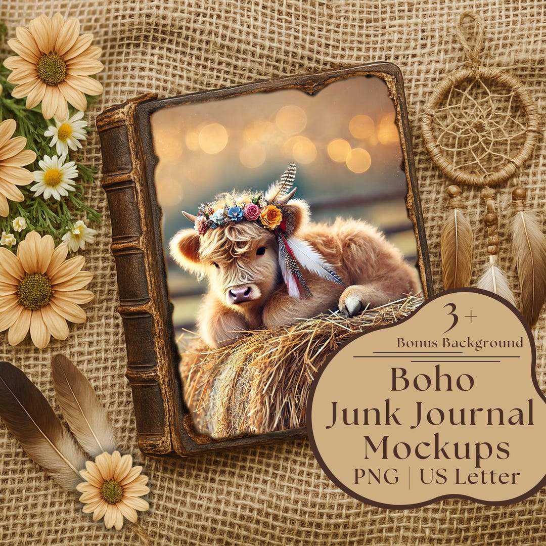 Boho Junk Journal Mockup for Canva, Rustic Flatlay for Junk Journal ...