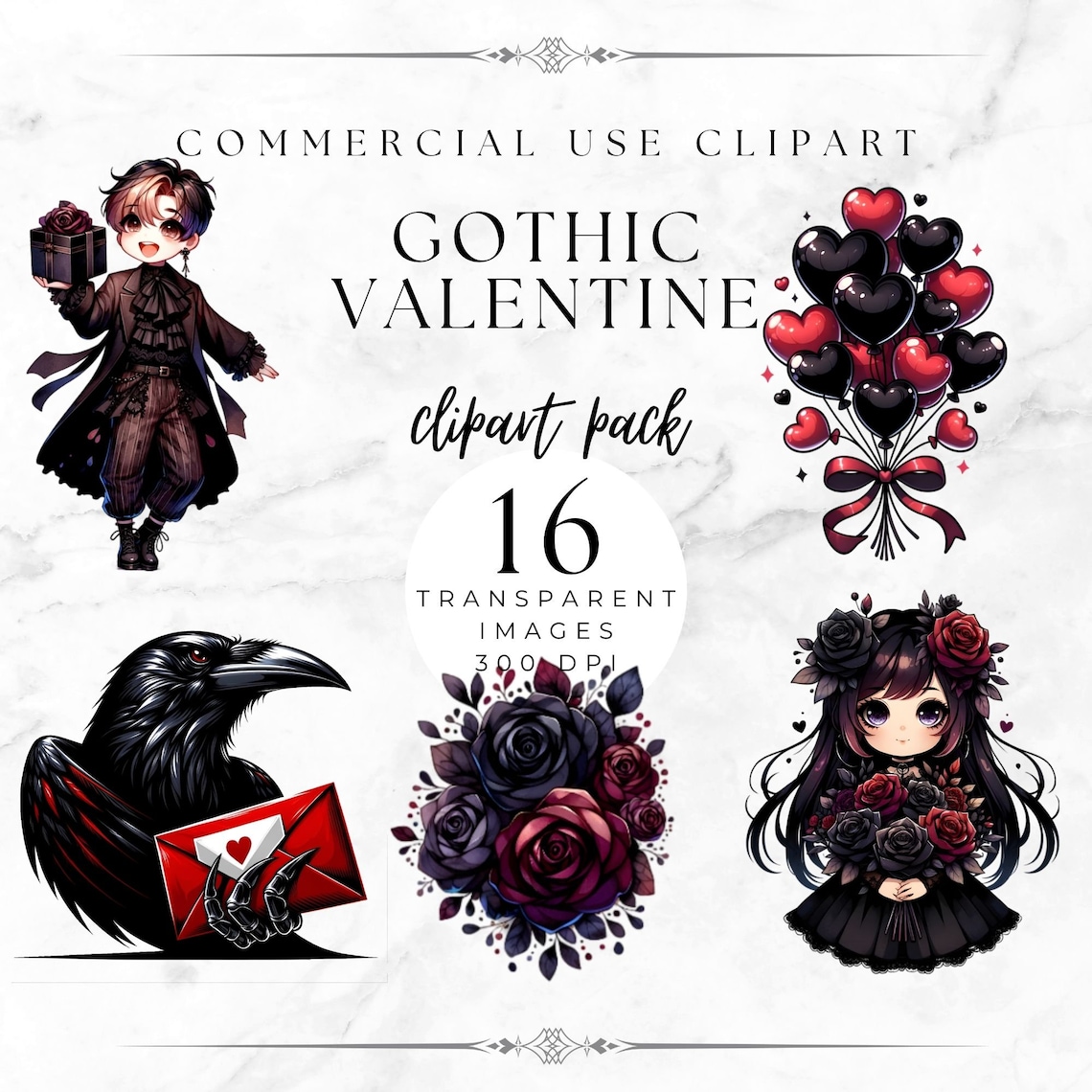 Gothic Valentines, Valentines PNG, Valentine Day Clipart, Creepy Cute ...