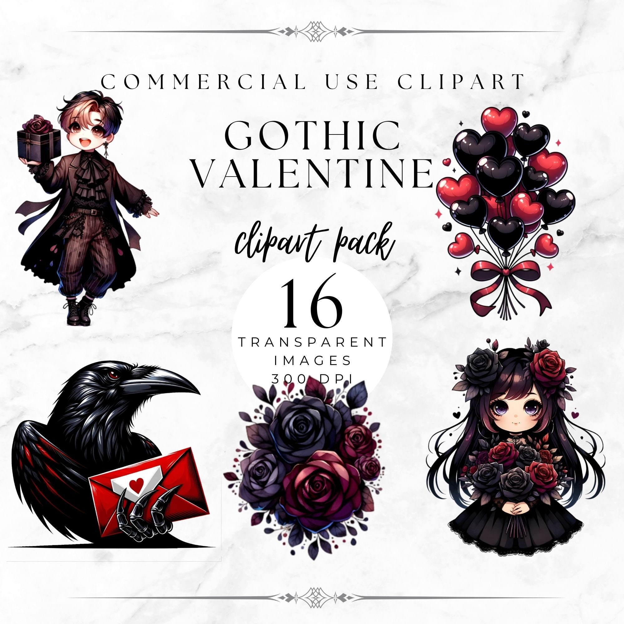 Gothic Valentines, Valentines PNG, Valentine Day Clipart, Creepy Cute ...