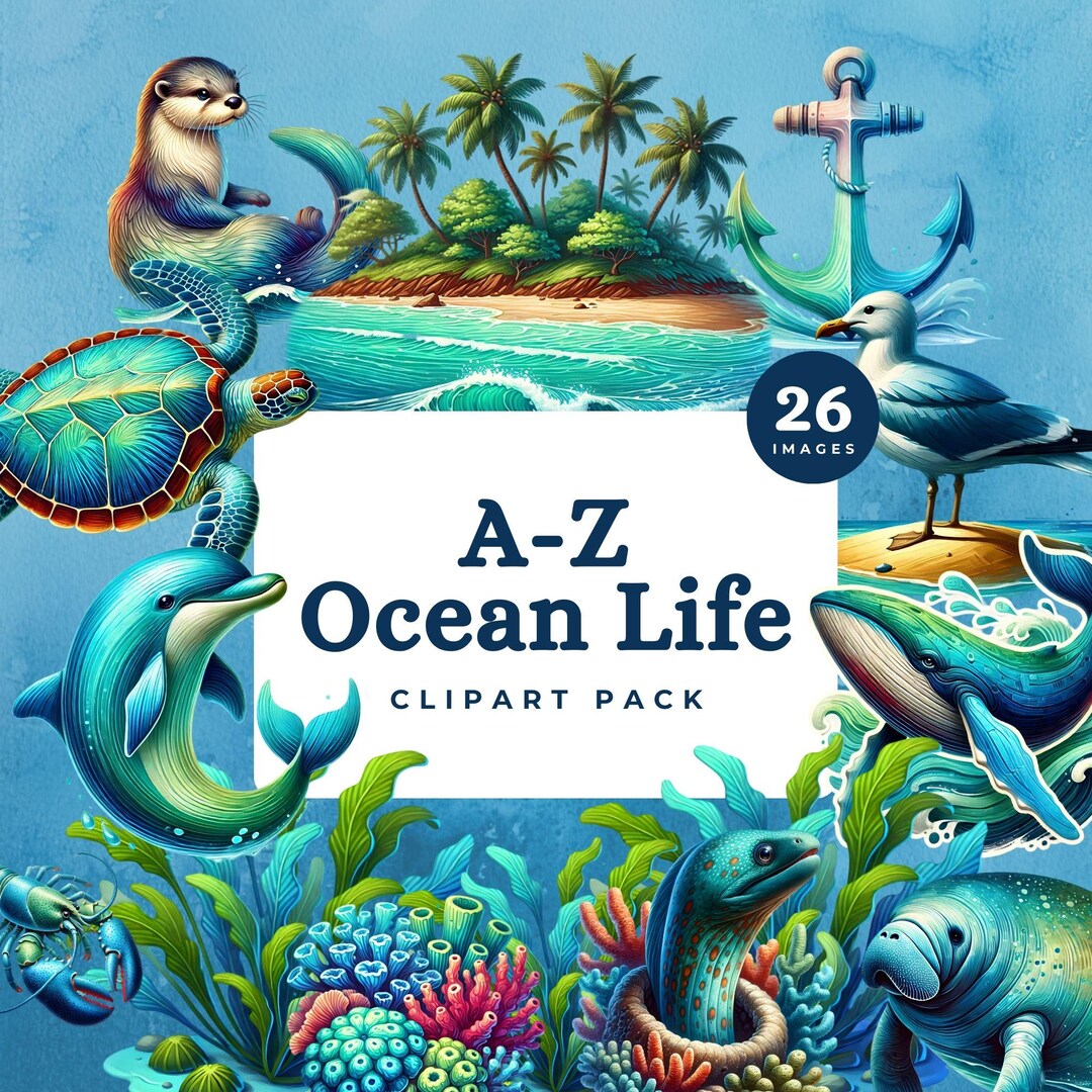 Ocean Life Clipart, Watercolor Sea Animals PNG, Underwater Creatures ...