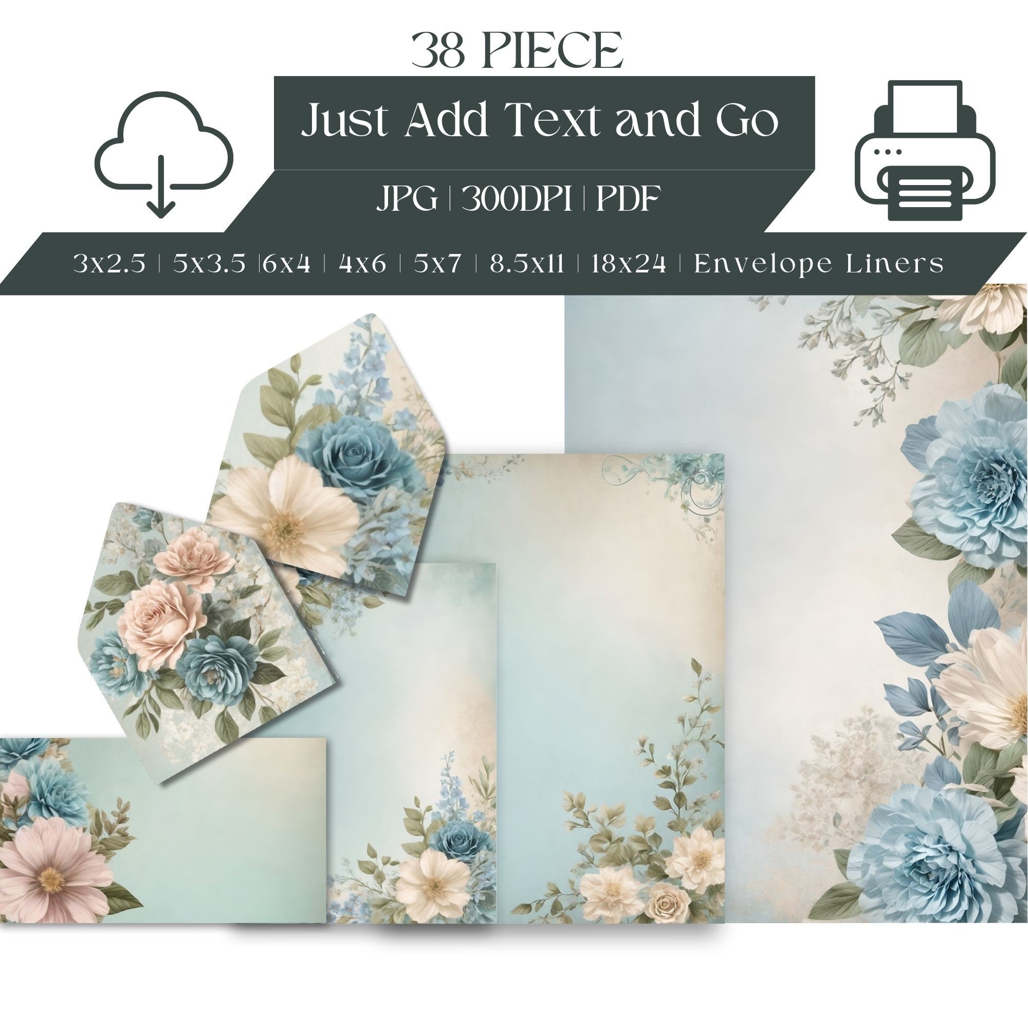 Regency Flower, Regency Background Papers, Stationery, Dusty Blue, Baby ...