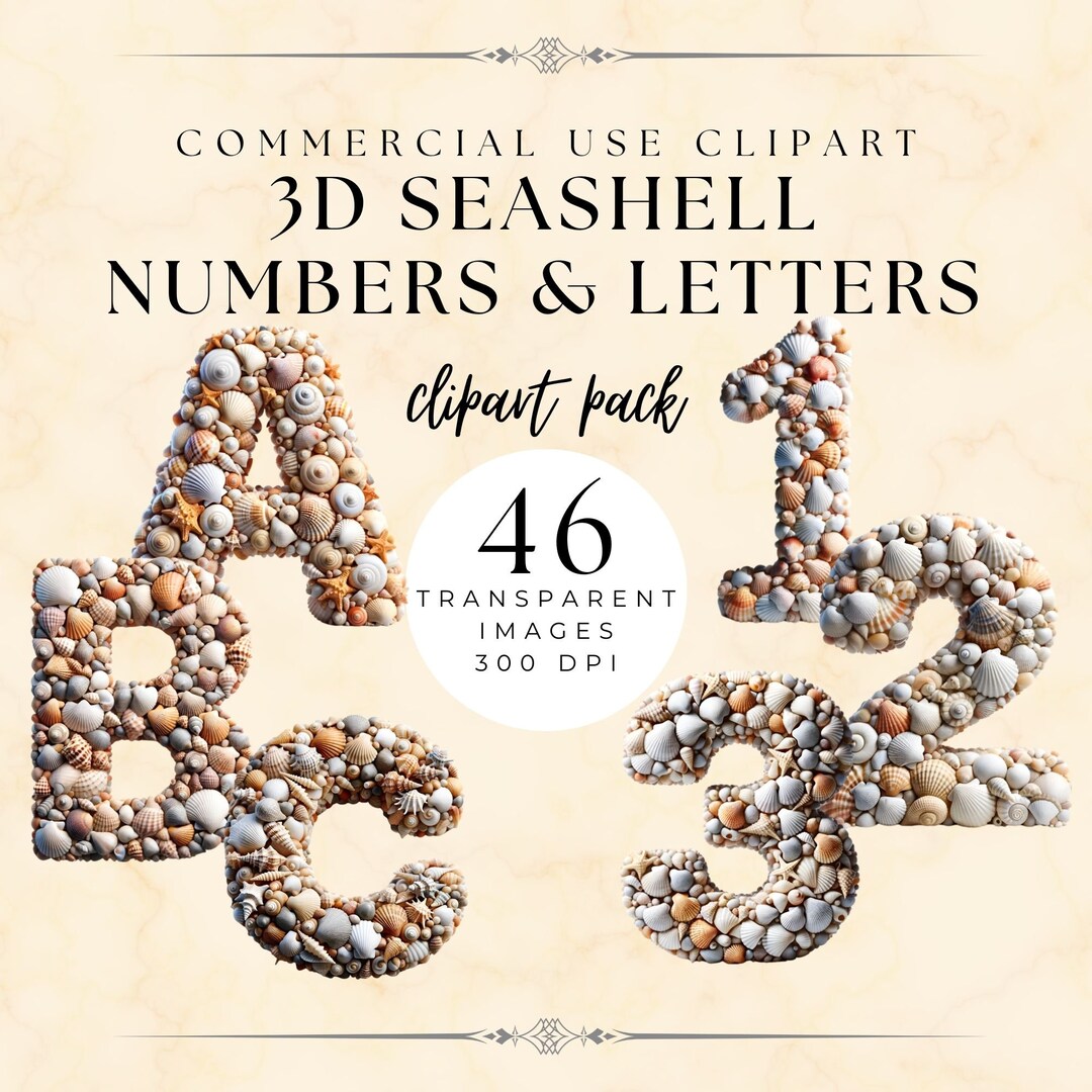 3D Letters and Numbers Clipart, Seashell Letters, Seashell Numbers ...