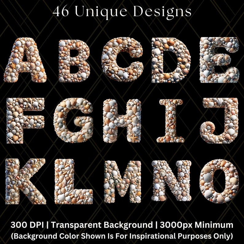 3D Letters and Numbers Clipart, Seashell Letters, Seashell Numbers ...