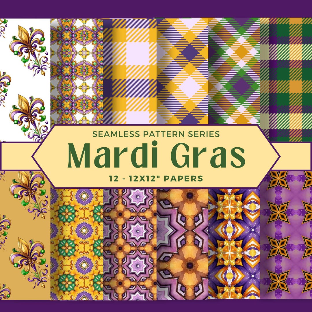 Mardi Gras Digital Paper Pack: Purple Gold Green Fleur De Lis Carnival ...