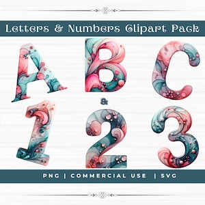 Alphabet Clipart, Numbers Clipart, Pink Letters, Teal Letters, ABC ...