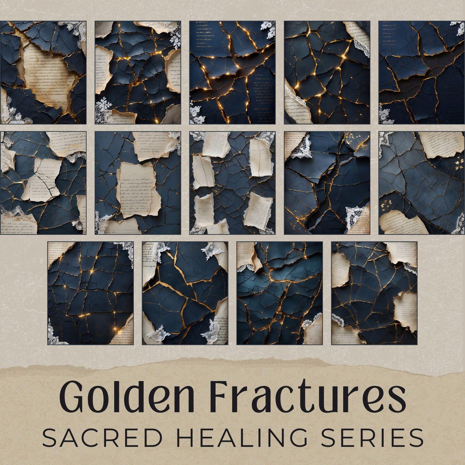 Kintsugi Junk Journal Paper, Cracked Texture Digital, Torn Manuscript ...