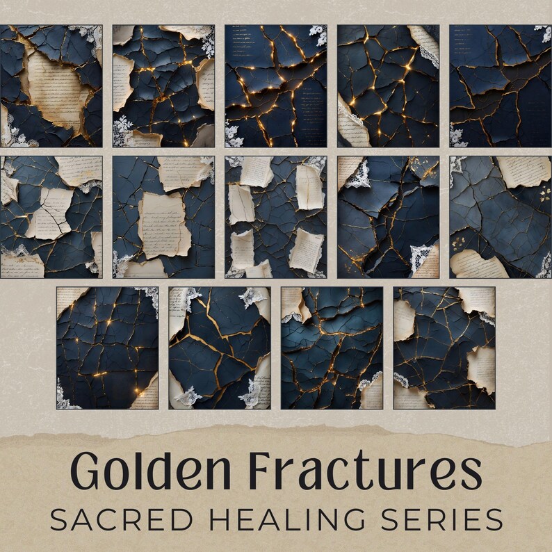 Kintsugi Junk Journal Paper, Cracked Texture Digital, Torn Manuscript ...
