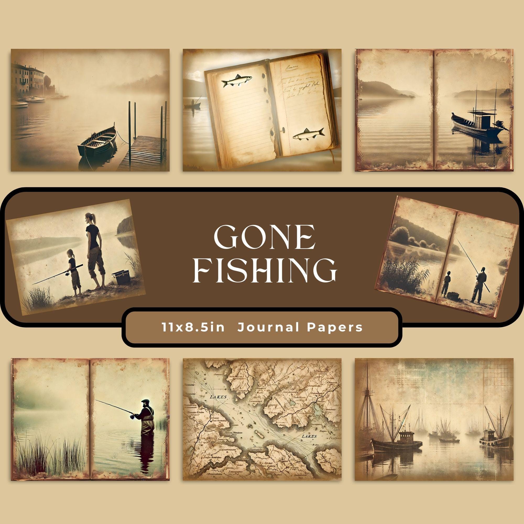 Fishing Junk Journal Pages, Fisherman Collage Kit, Fish Stories Junk ...
