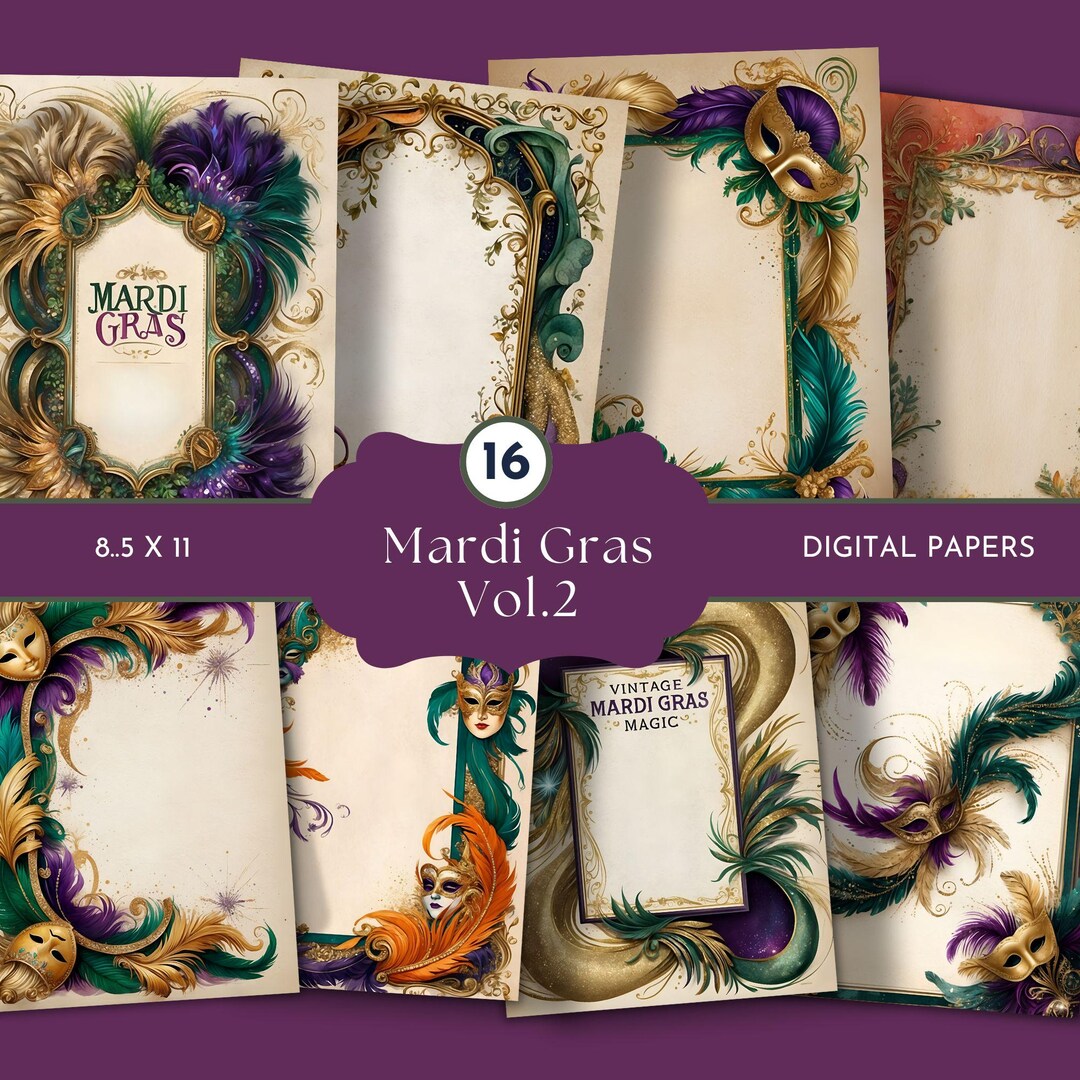 Mardi Gras Digital Papers, Carnival Junk Journal Pages, Mardi Gras ...
