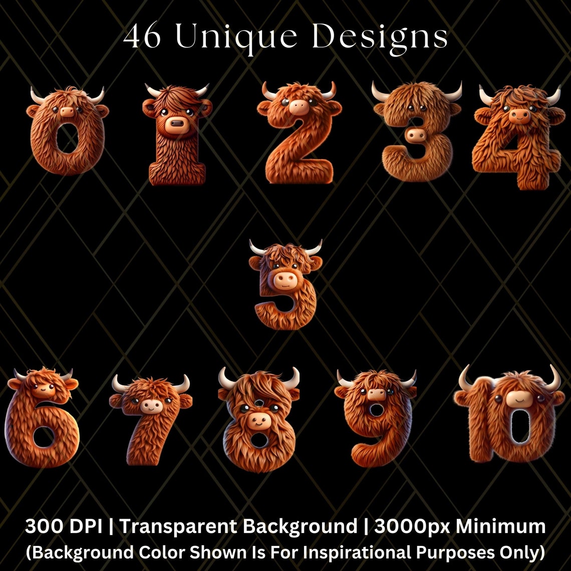 Highland Cow Clipart, Highland Design, Numbers Clipart, ABC Clipart ...