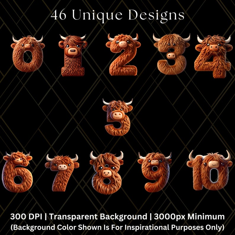 Highland Cow Clipart, Highland Design, Numbers Clipart, ABC Clipart ...
