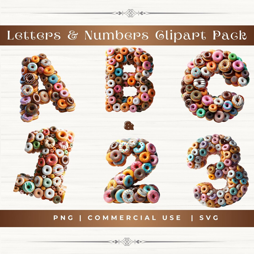 3D Donut Alphabet & Number Clipart, Sweet Letters Numbers Clipart Pack ...