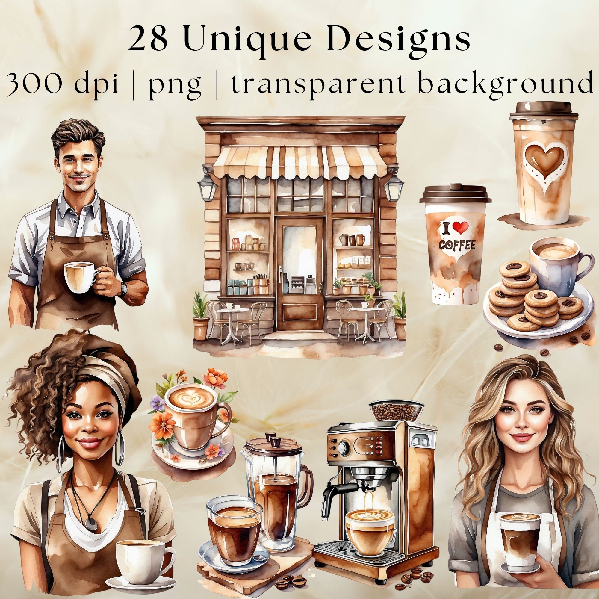 Watercolor Coffee Clipart Set, Coffee Shop PNG Images (commercial Use ...