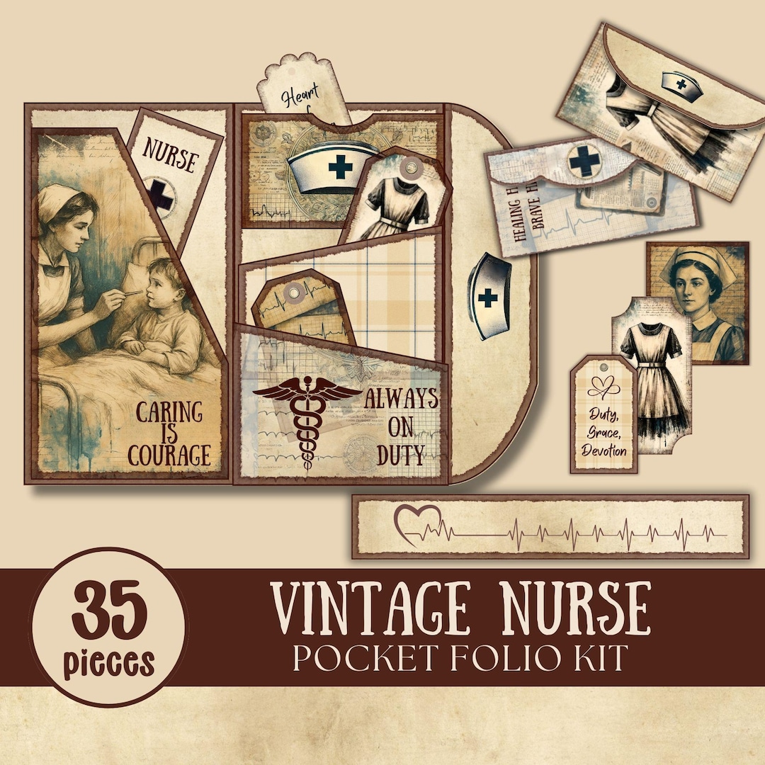 Vintage Nurse Folio Kit , Nursing Junk Journal Kit, Trifold Pocket ...