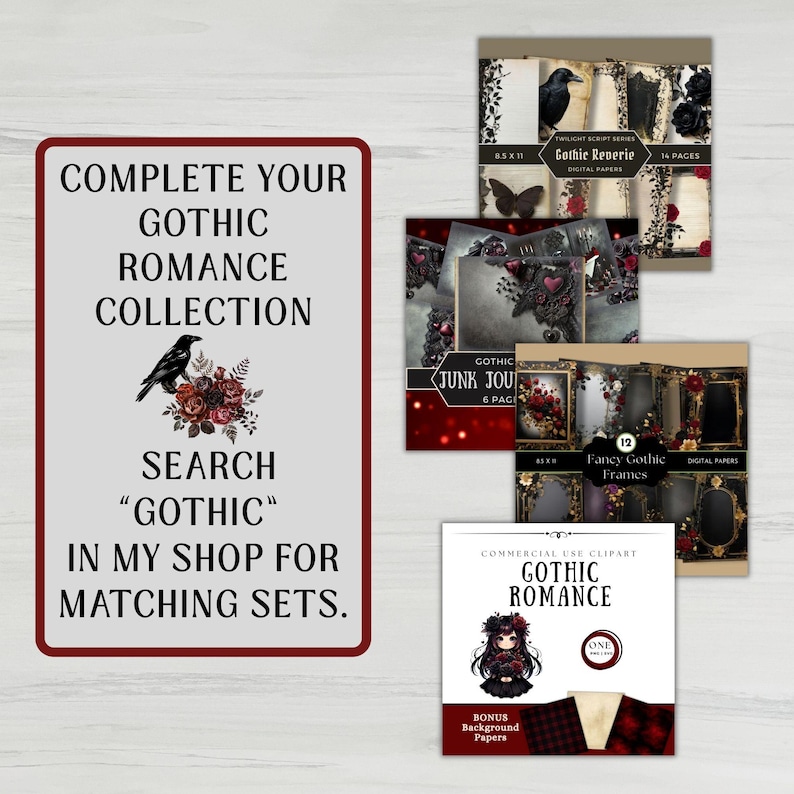Gothic Love Digital Papers, Dark Romance Paper Set, Grunge Valentine ...